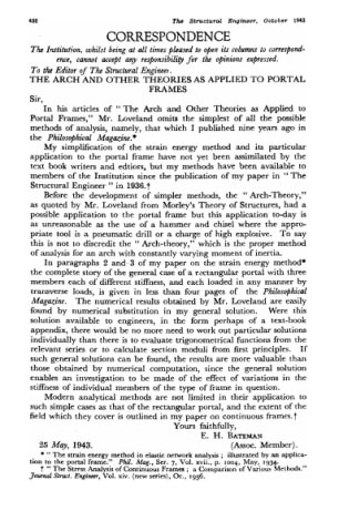 Correspondence. The Arch and other Theories as Applied to Portal Frames ...